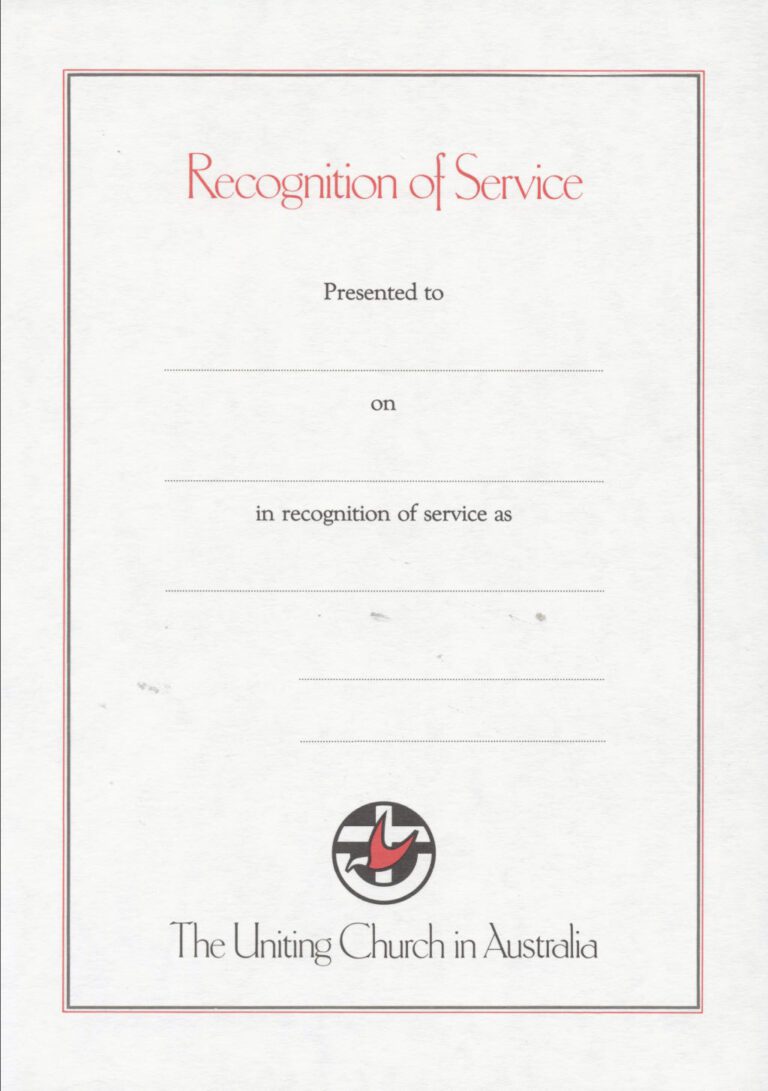 Recognition of Service Certificate - Uniting Church in Australia. Synod ...